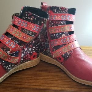 Shoes | Red Floral Boho Boots Nwot | Poshmark